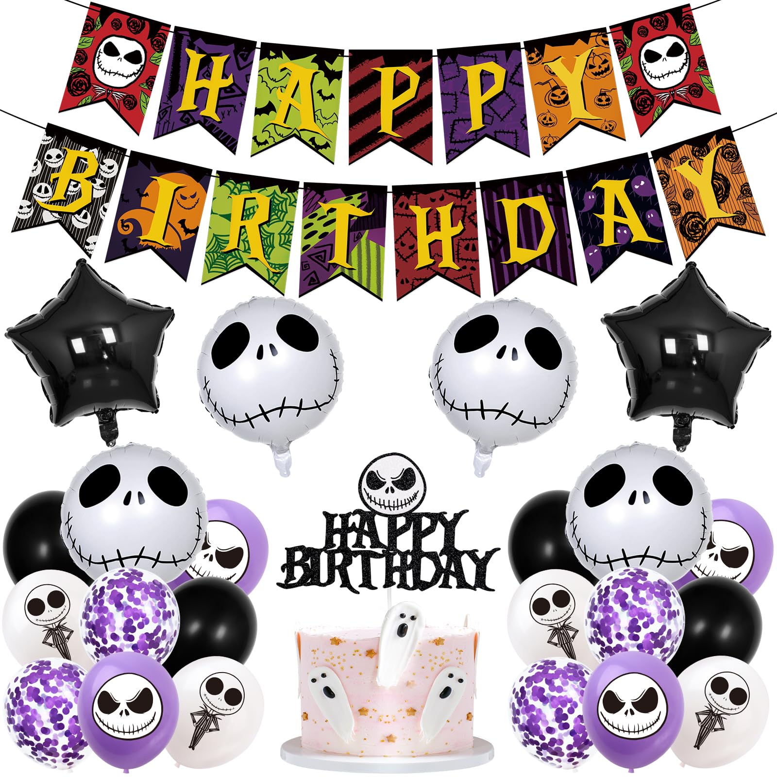 Amazon.com: Jack Skellington Happy Birthday Banner Nightmare Before ...
