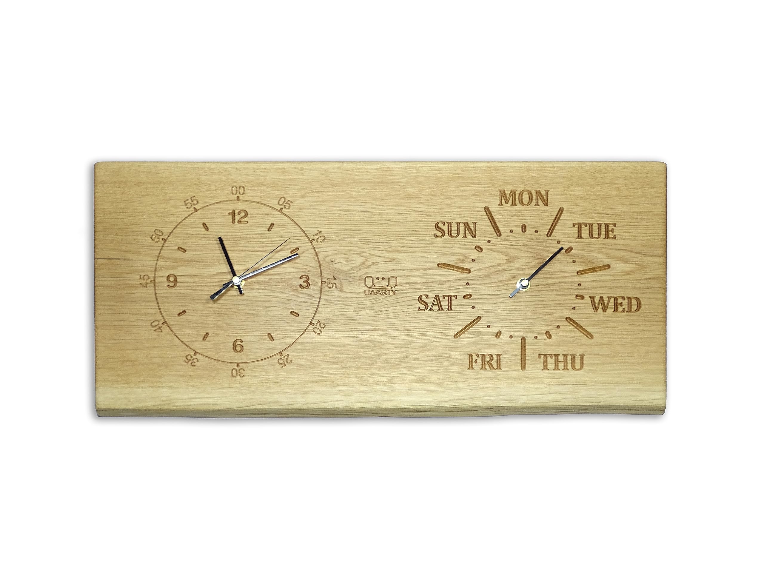 Buy UAARTY OAK Live Edge Twin Dial Handcrafted Wall Clock - Time Clock ...