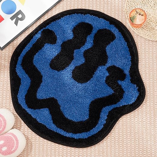 ELDONE Trippy Happy Face Bath Mat Blue - Cool Rugs for Bedroom, Preppy ...