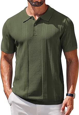 COOFANDY Mens Knit Polo Shirts Short Sleeve Button Down Shirt Cuban Guayabera Textured Summer ...