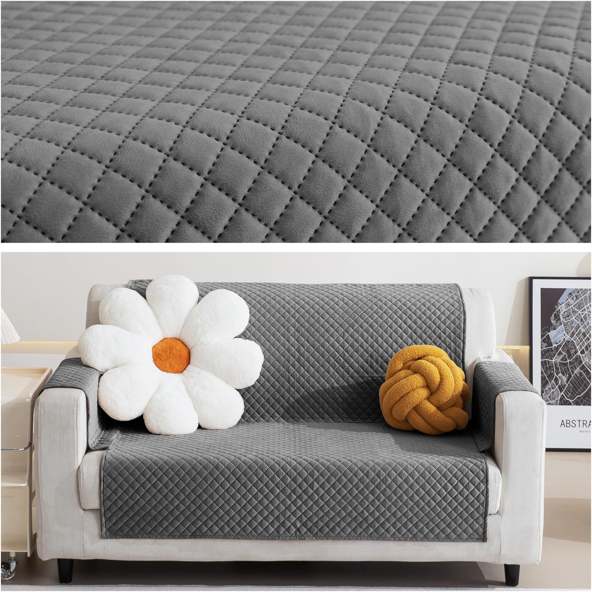 Yellow Weaves 5 Seater (3 + 2) Self Design Quilted Sofa Cover, Seat ...