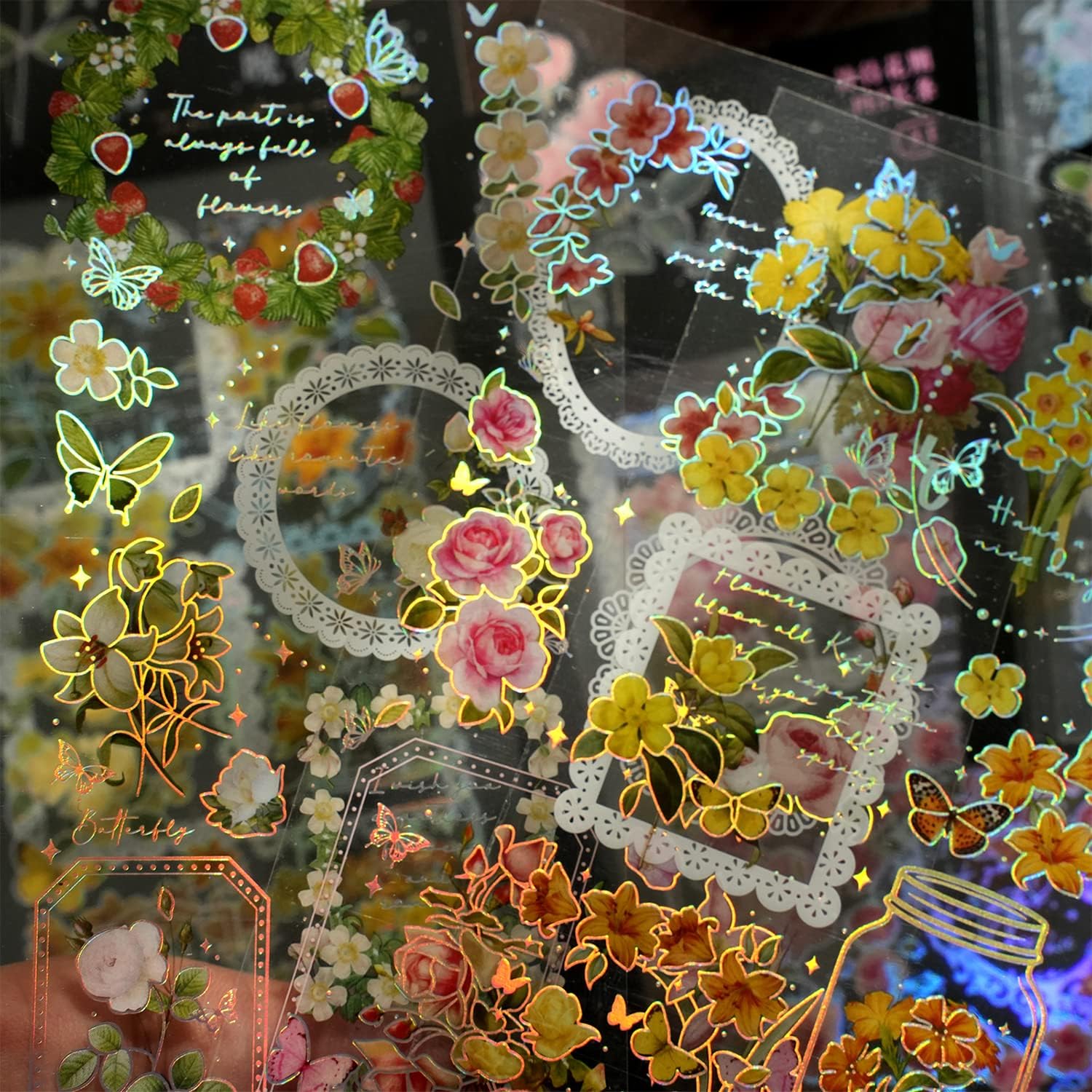 Amazon.com: RIVEENY 18 Sheets Shiny Holographic Stickers, Transparent ...