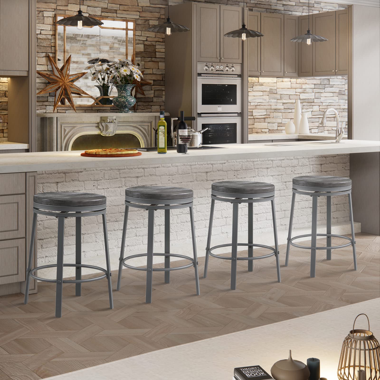 oulluo Counter Height Bar Stools, Swivel Bar Stools Set of 2,Stools for ...