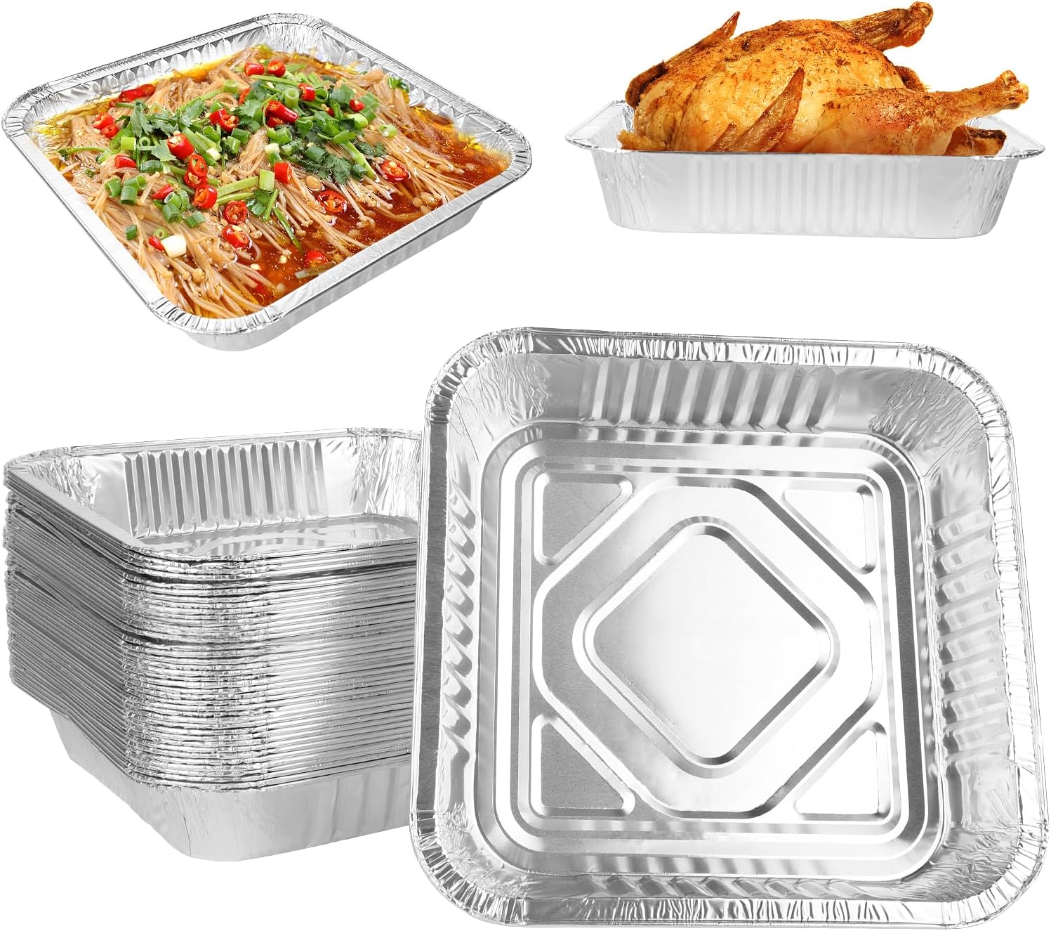Lotvic 40 Packs Aluminum Foil Trays, 9 Inch Square Foil Baking Trays ...
