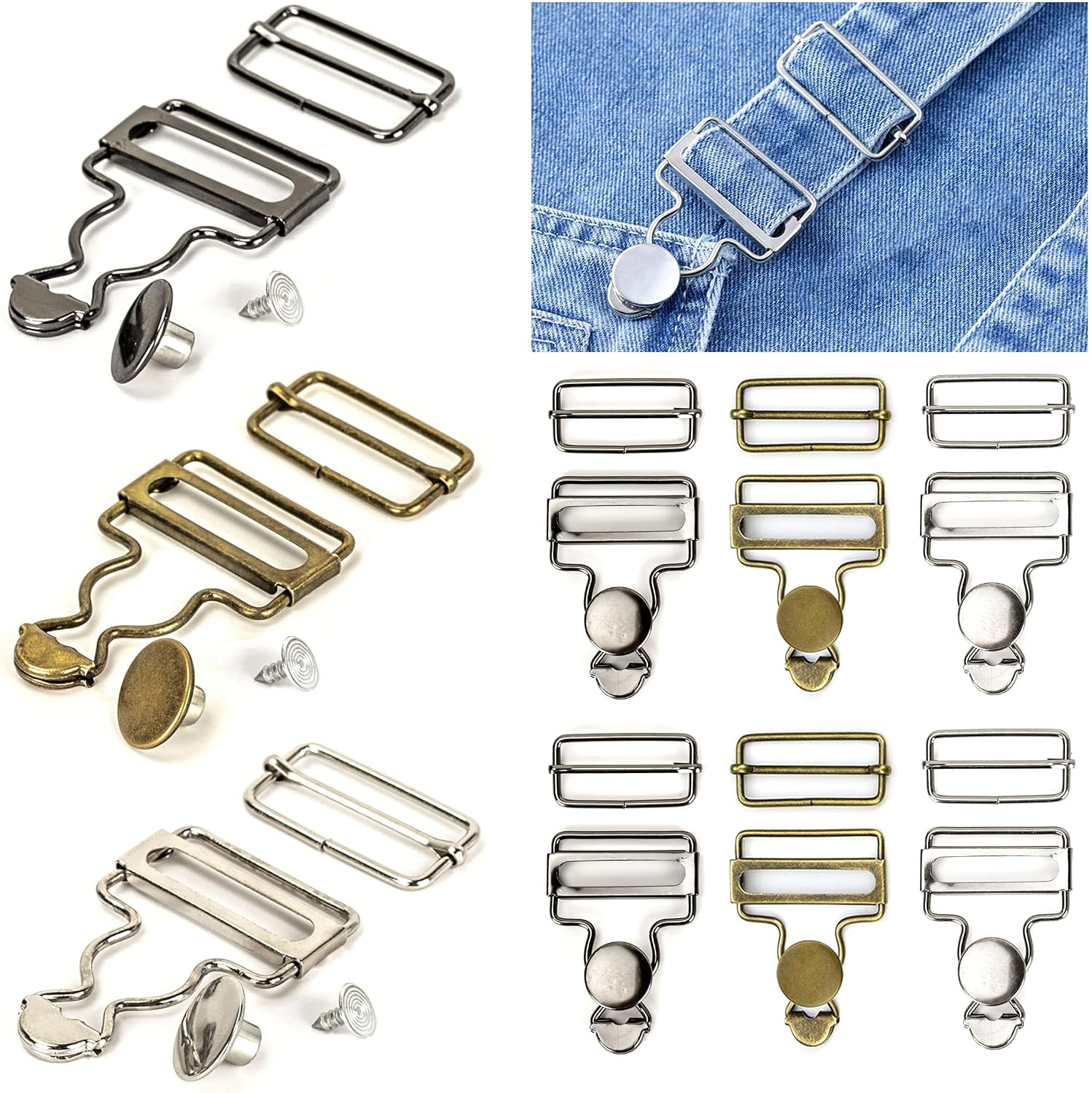 Amazon.com: Lesnala 24 Sets 3 Color Overalls Buttoned Hooking Metal ...