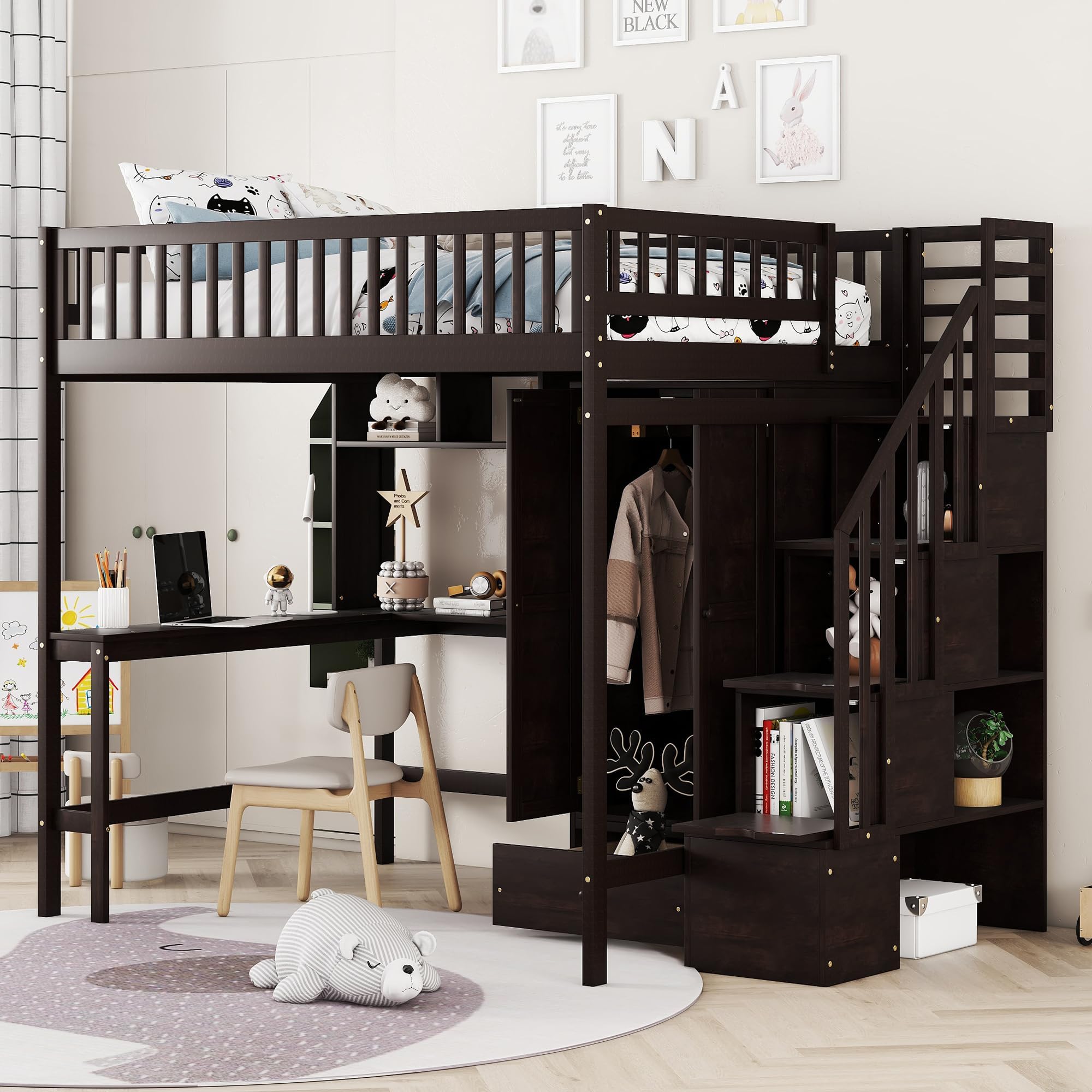 Amazon.com: Harper & Bright Designs Twin Loft Bed with Stairs and ...