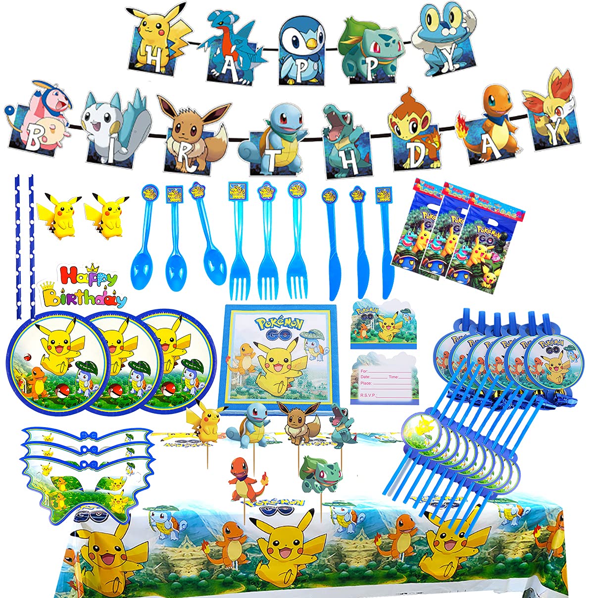 Buy XINYIDL 132pcs Pikachu Birthday Party Supplies, Includes Happy ...