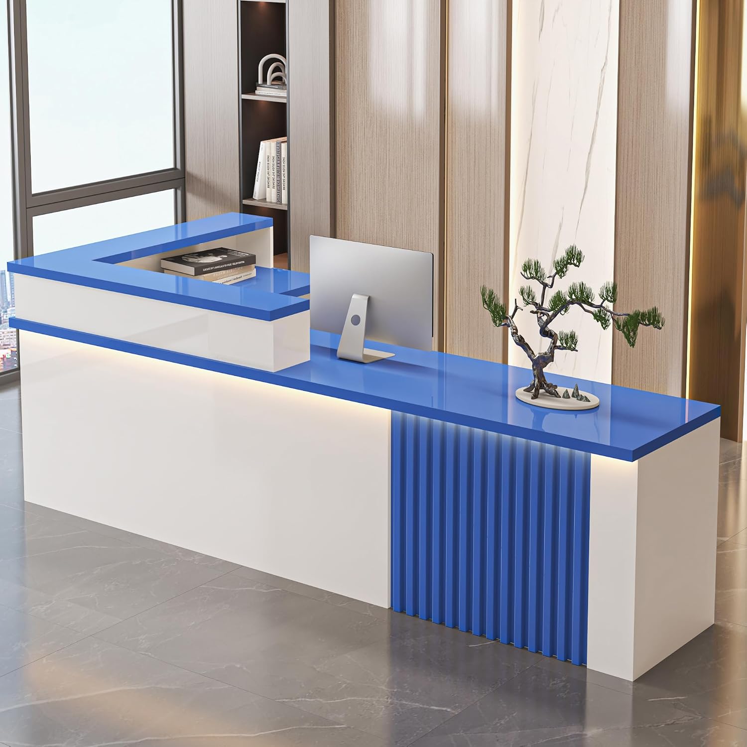 Amazon.com: L Shaped Reception Desk with Counter Modern Front Desk ...