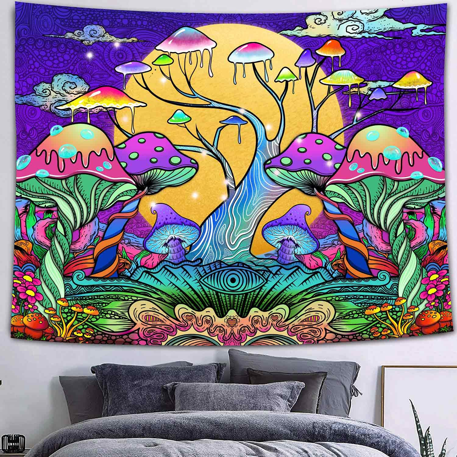 Feasrt Trippy Art Tapestry Hippie Mushroom Tapestry Wall Hanging ...