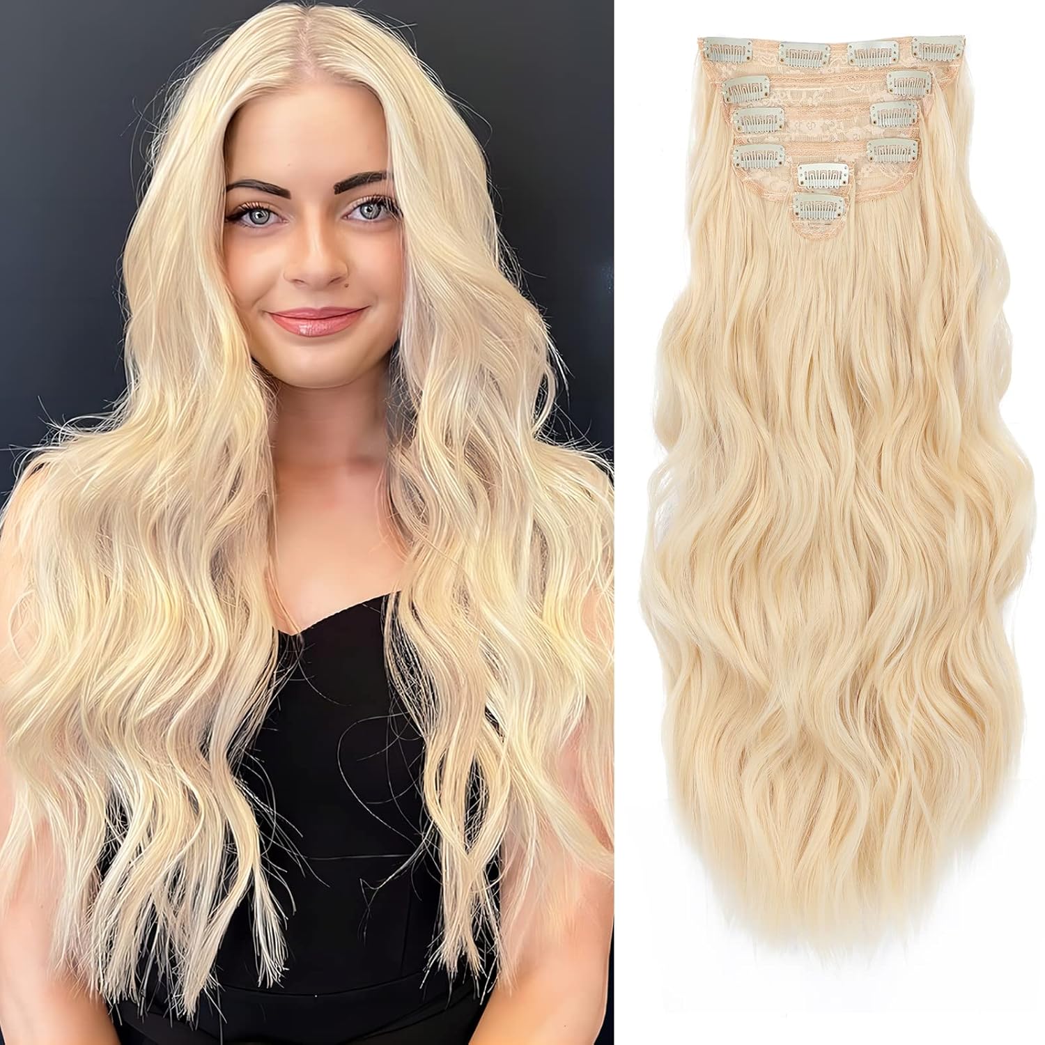 Amazon.com : NAYOO Clip in Hair Extensions for Women 20 Inch Long Wavy Curly Light Blonde ...