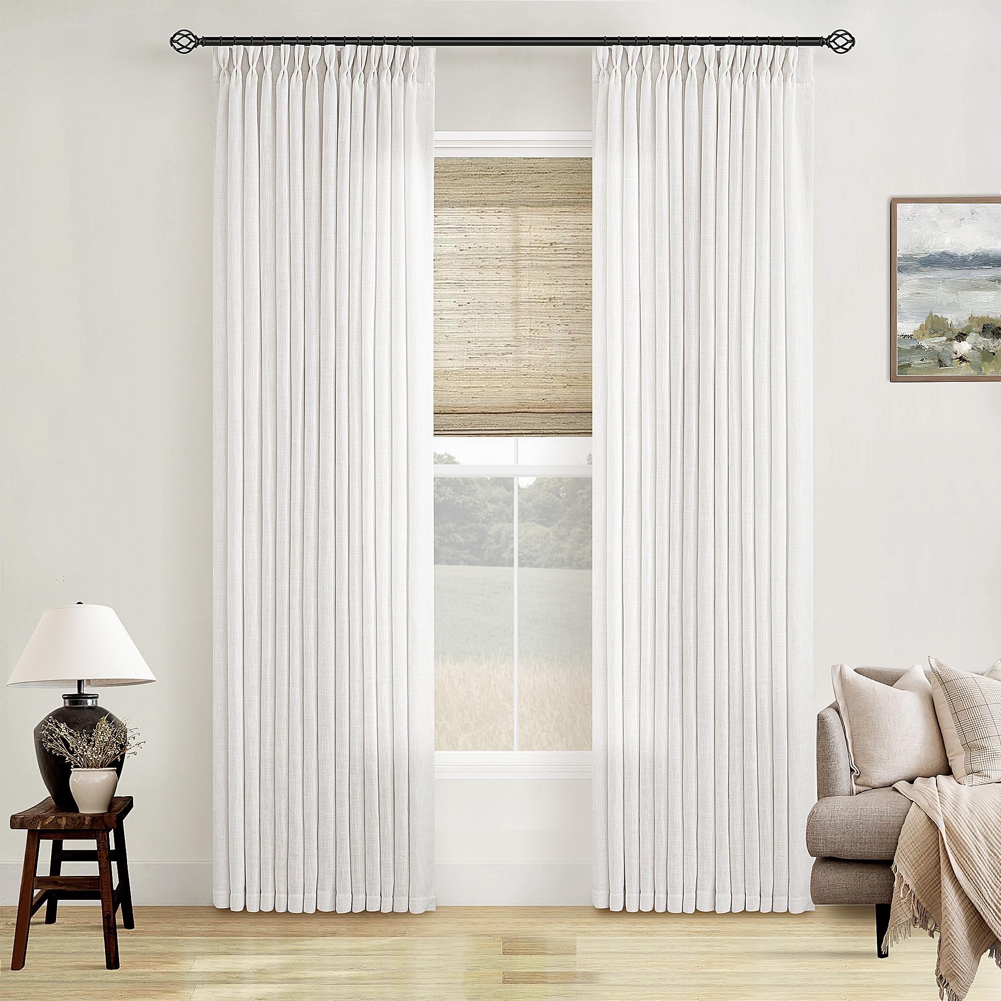 Amazon.com: TWODRAPES Beige White Linen Curtains Pinch Pleated 84 ...