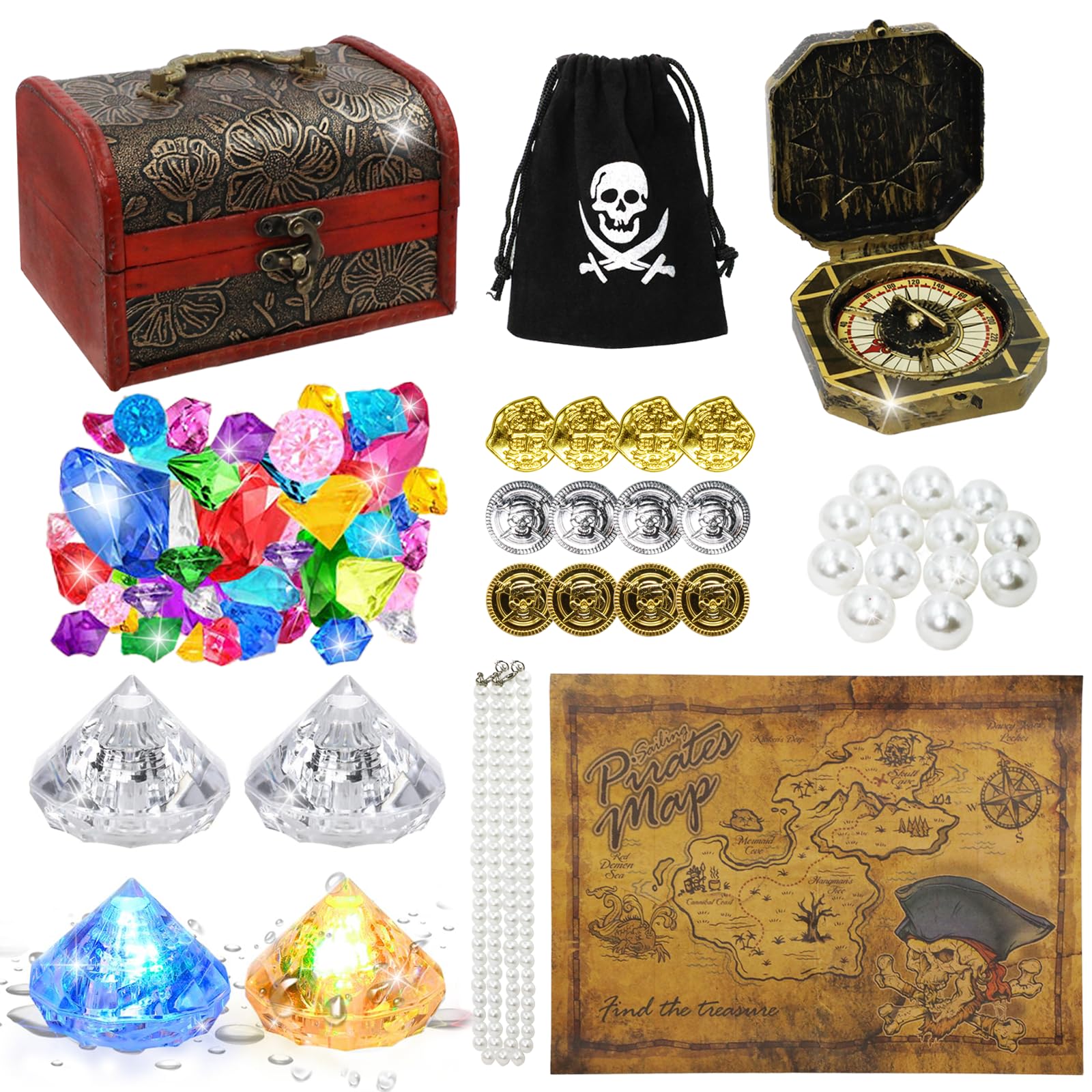 Amazon.com: WGXX 85 Pieces Pirate Treasure Toys, Light-Up Diving Gem ...