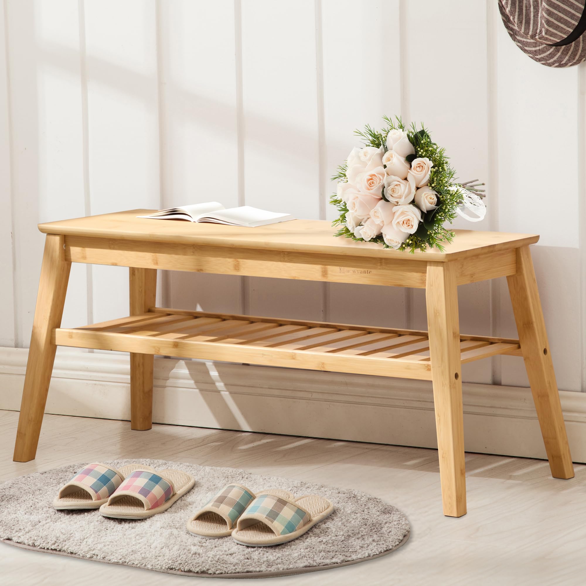 Amazon.com - Nnewvante Entryway Bench, 33.46" Bamboo Dining Bench, 2 ...