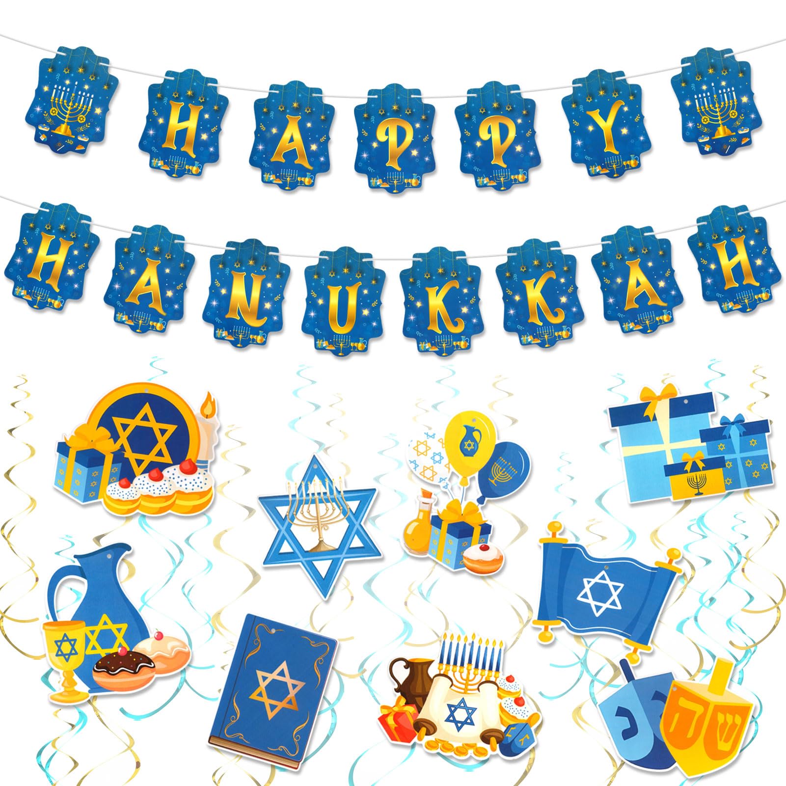 32Pcs Hanukkah Decorations, Happy Hanukkah Banner Menorah Star of David ...