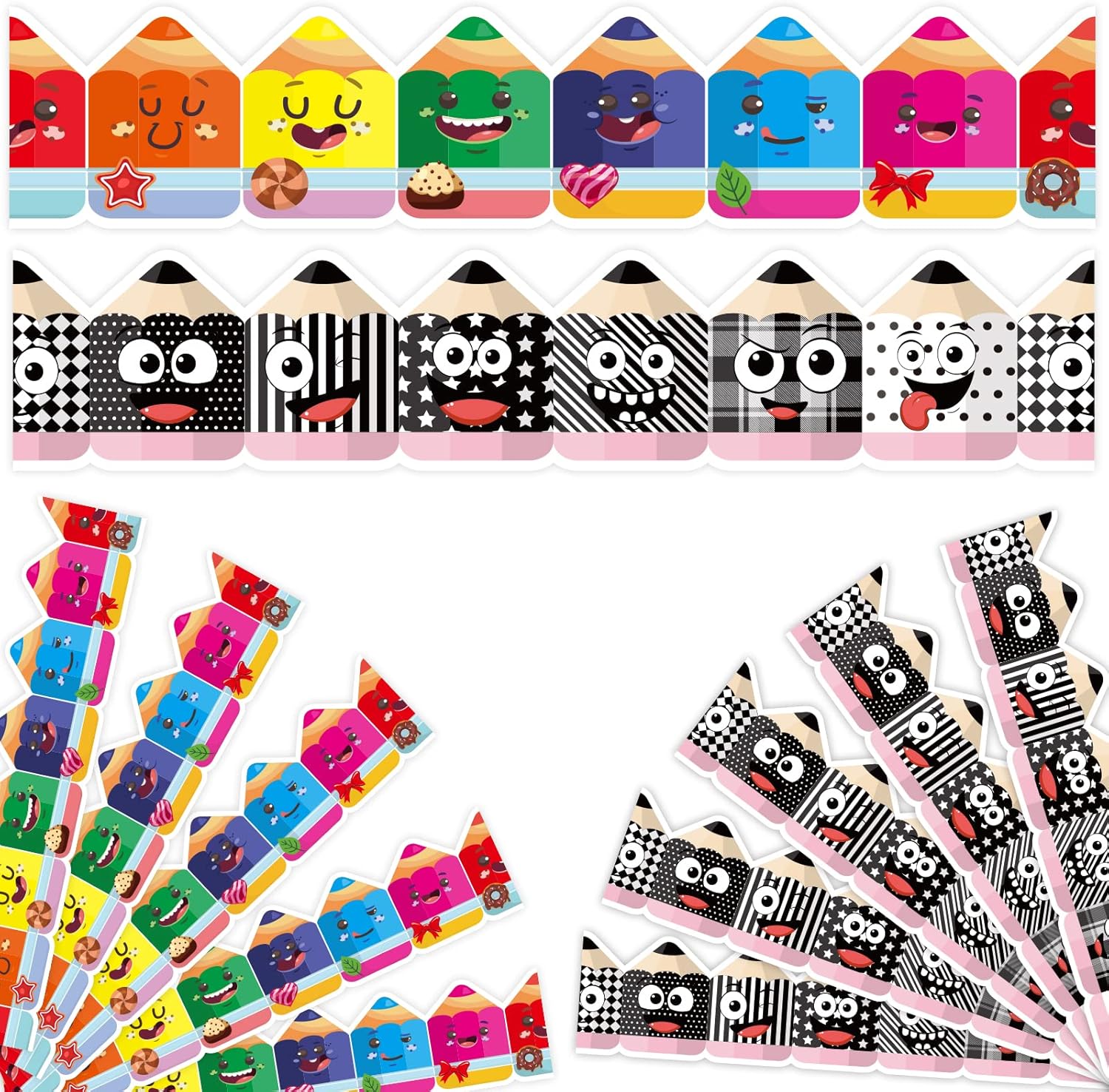 Amazon.com : 67ft Pencils Bulletin Board Border Cute Faces Pencils ...