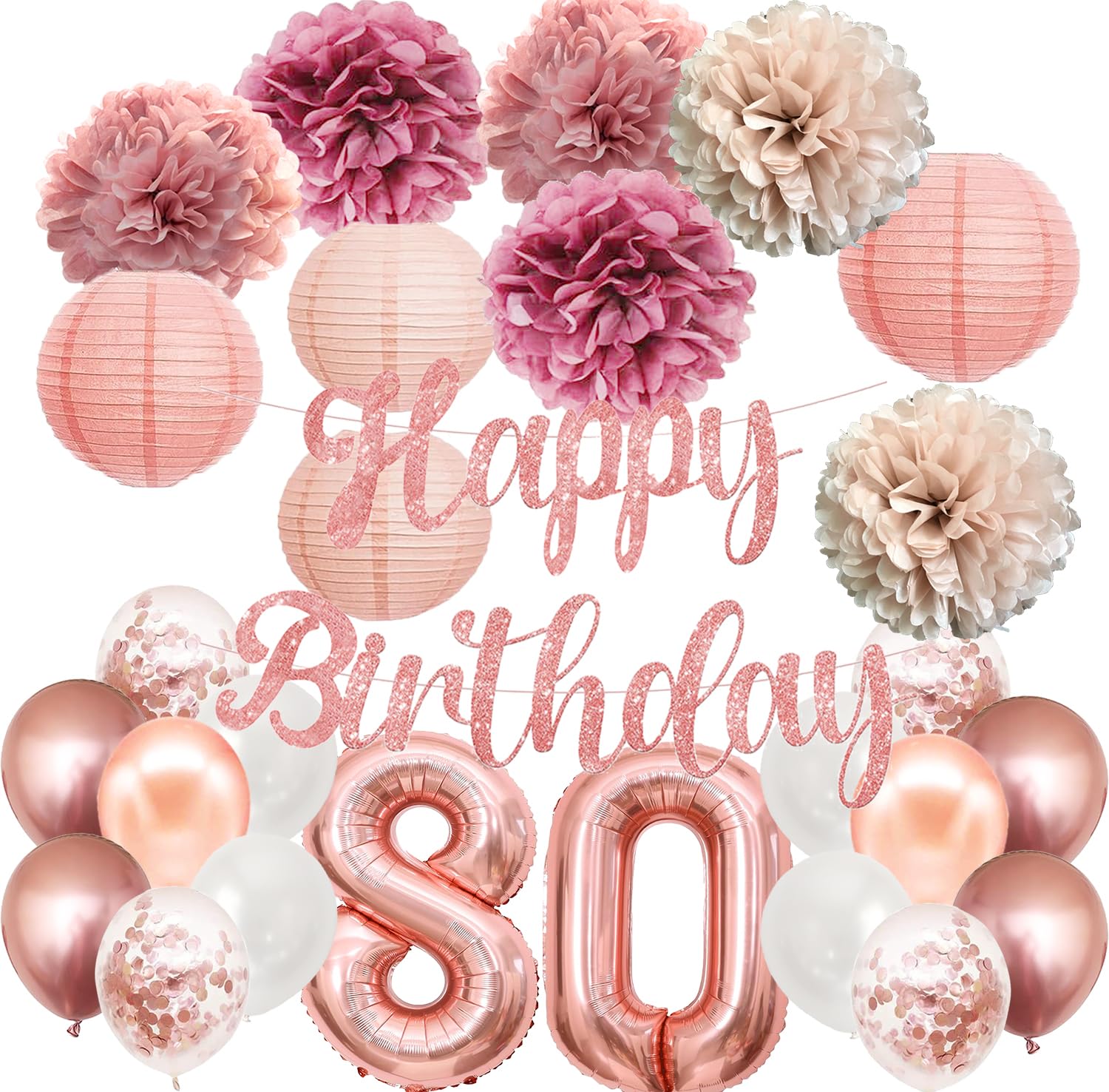 Amazon.com: 80th birthday decorations for women – Rose gold 80 party ...