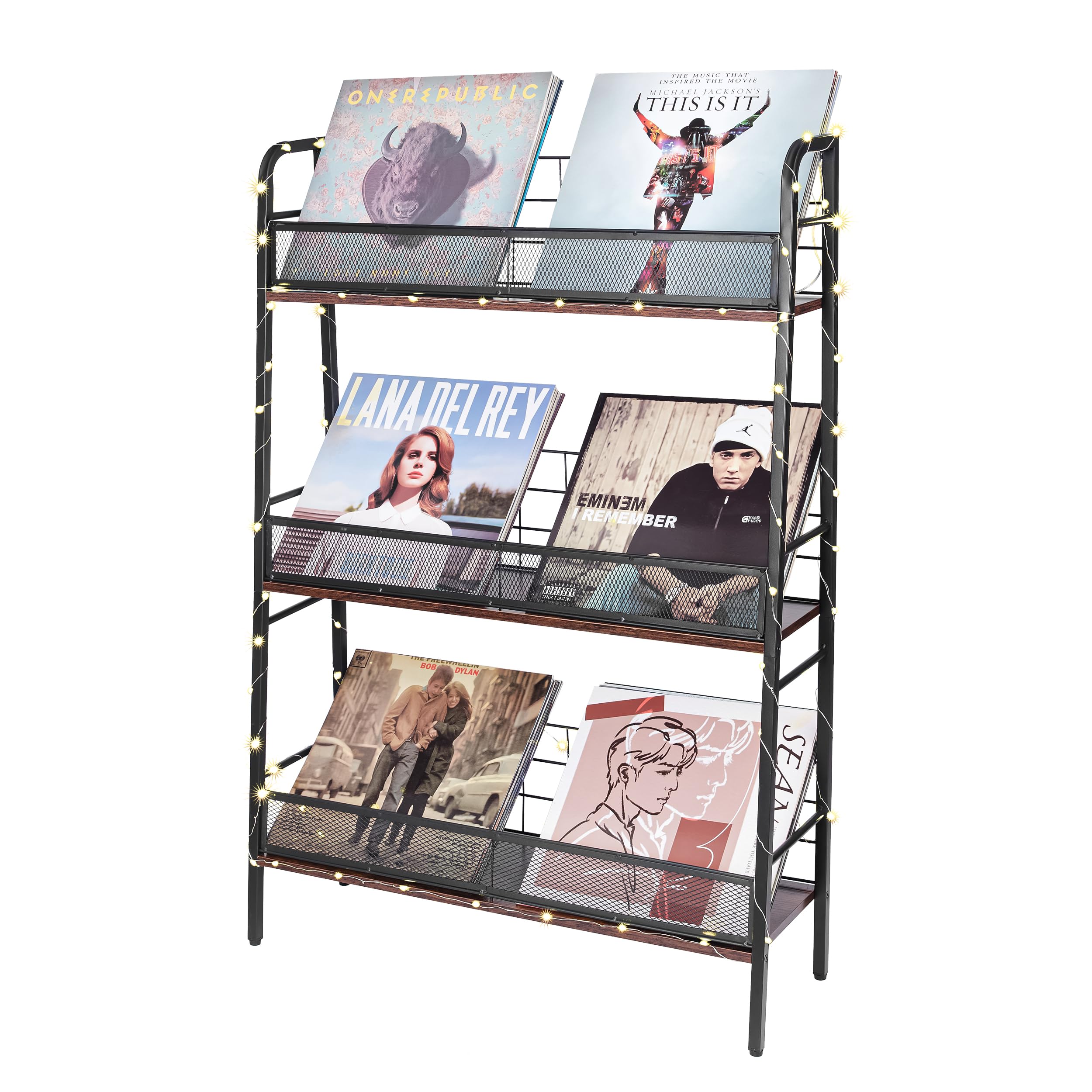 3-Tier Vinyl Record Storage Holder Large Capacity LP Records Rack With ...