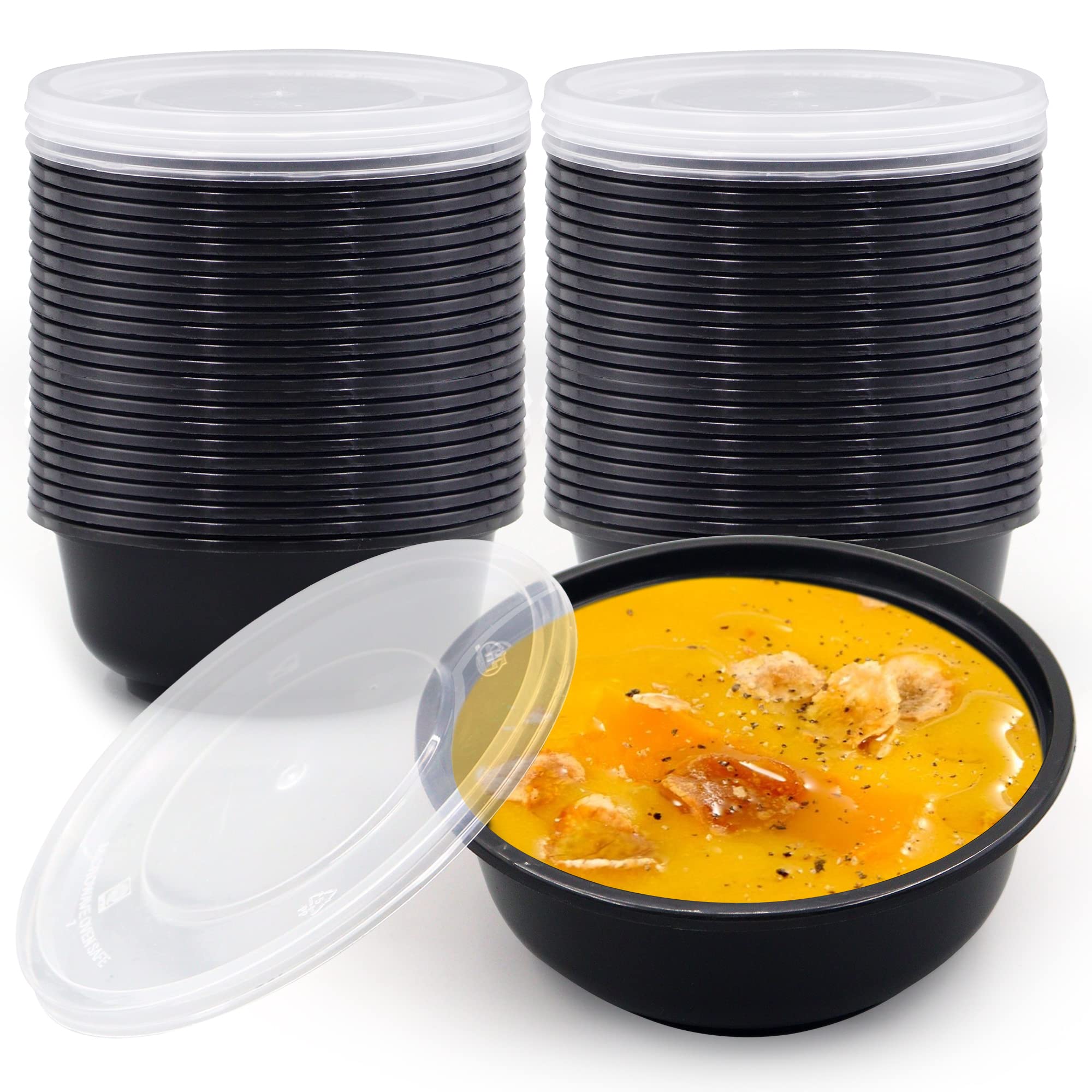 Amazon.com: POPMISOLER 150 Black Disposable PP Plastic Bowls With Lid ...