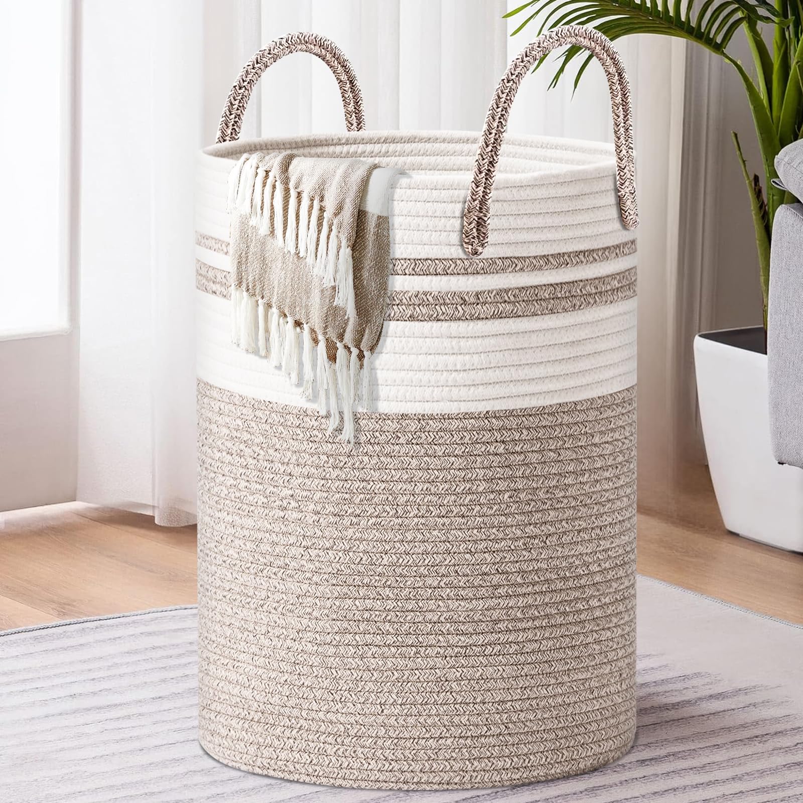 NLMWTI Panier à Linge Sale en Coton Tissé, 50L Panier a Linge Sale avec ...