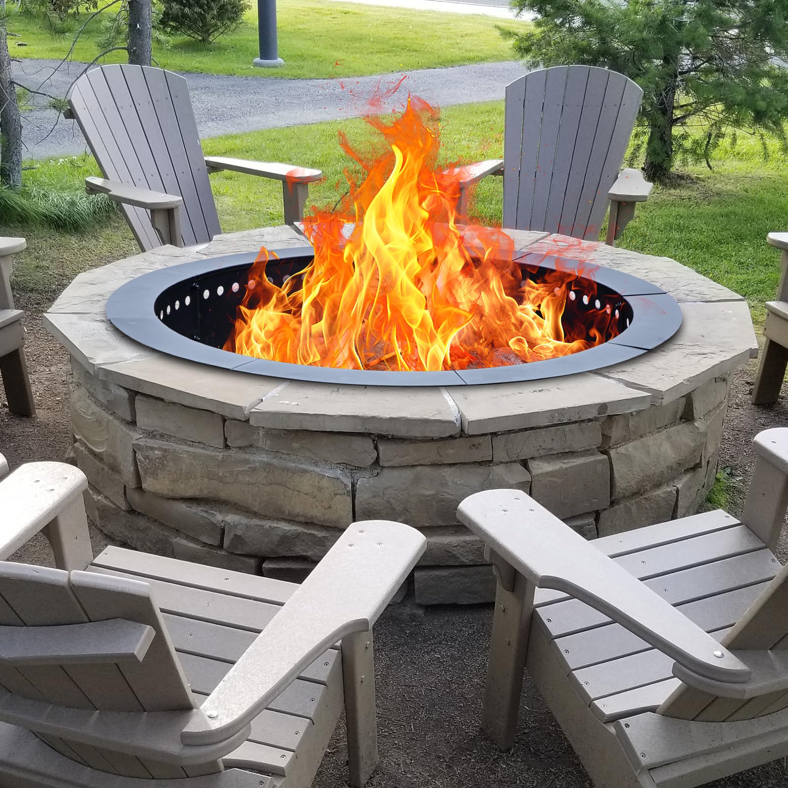36 Inch Steel Fire Pit Ring - Large Outdoor Campfire Ring With ...