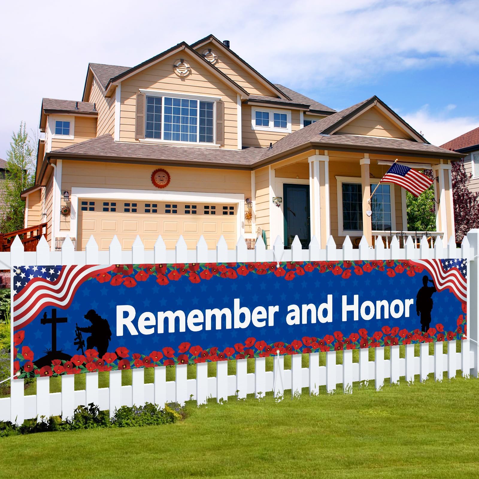 Amazon.com: Arosche Memorial Day Decorations Banner 120" x 20" Remember ...