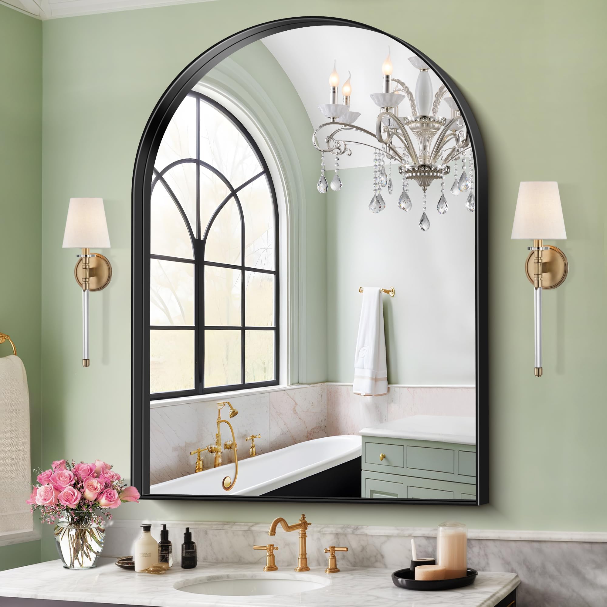 Amazon.com: FORBATH Large Arched Bathroom Mirror 36"x48", Black Arched ...