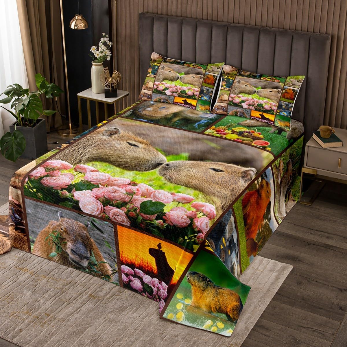 Erosebridal Lovely Capybara Quilt Set Kids Youth Girls Capybara Pet ...