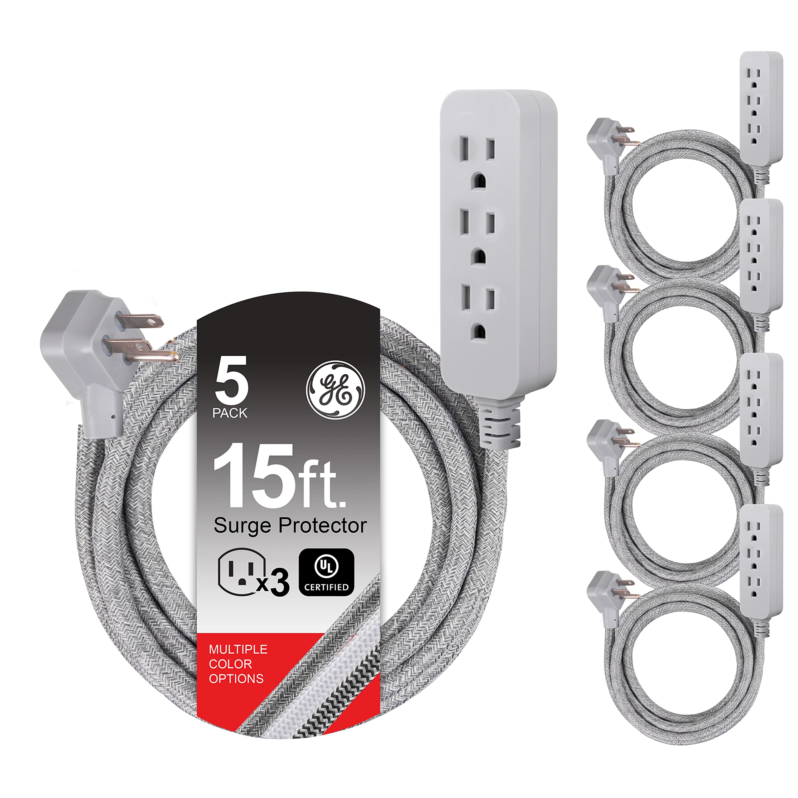 Snapklik.com : 3-Outlet Power Strip Surge Protector 15 Ft Braided Long ...