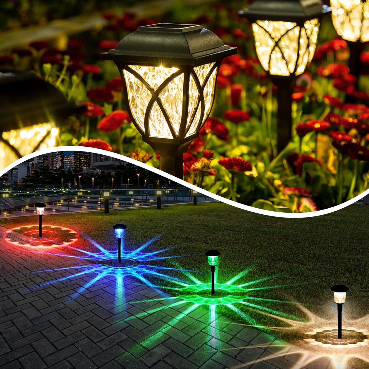 GIGALUMI Solar Pathway Lights 8 Pack, Color Changing and Warm White LED ...
