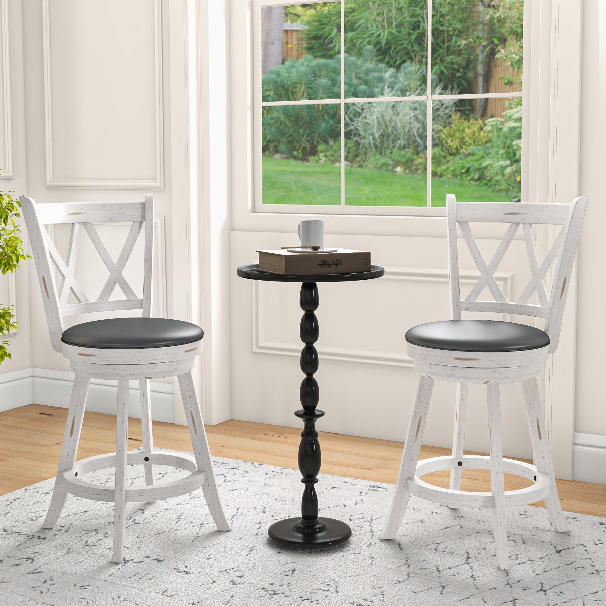 Amazon.com: Callales 24" White Bar Stools Set of 2, Swivel Counter ...