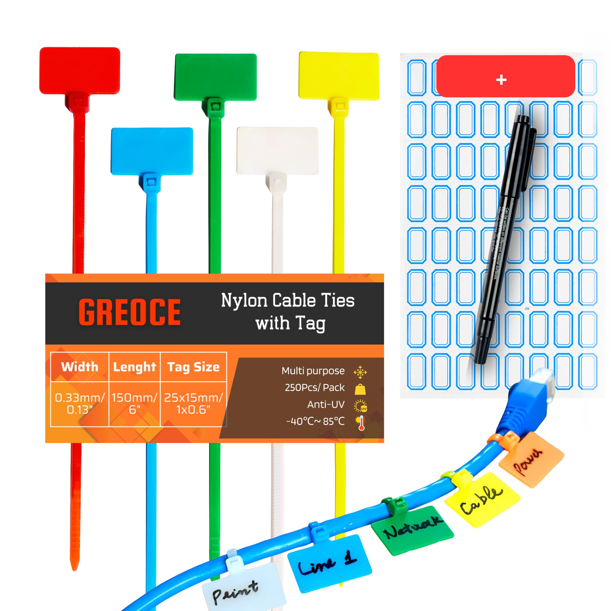 Amazon.com : 250pcs 6" Zip Tie Tags Self Locking Labels Zip Ties with Label Tags, Cable Ties ...