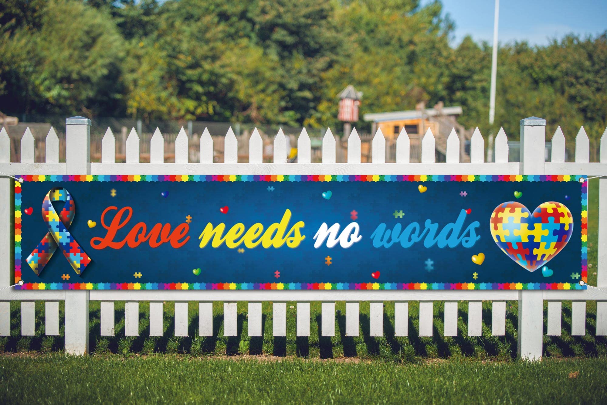 Snapklik.com : Love Needs No Words Fence Banner Autism Awareness Puzzle ...