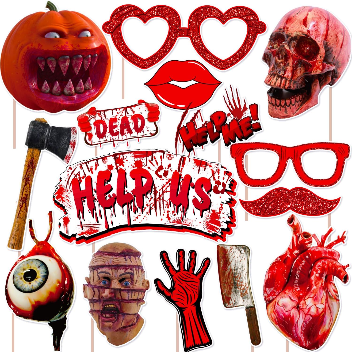 Amazon.com: 26pcs Halloween Horror Photo Booth Props Sign Kit, Horror ...