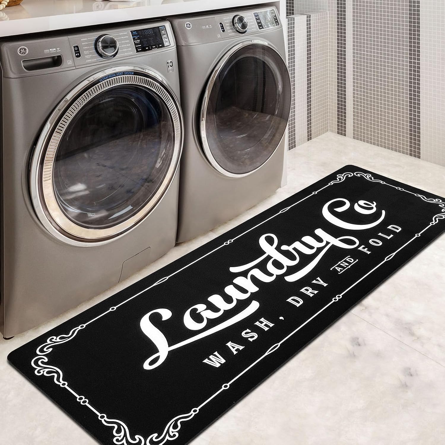 Amazon.com: EARTHALL Laundry Room Rug Runner Black 24"x60" Non Slip ...