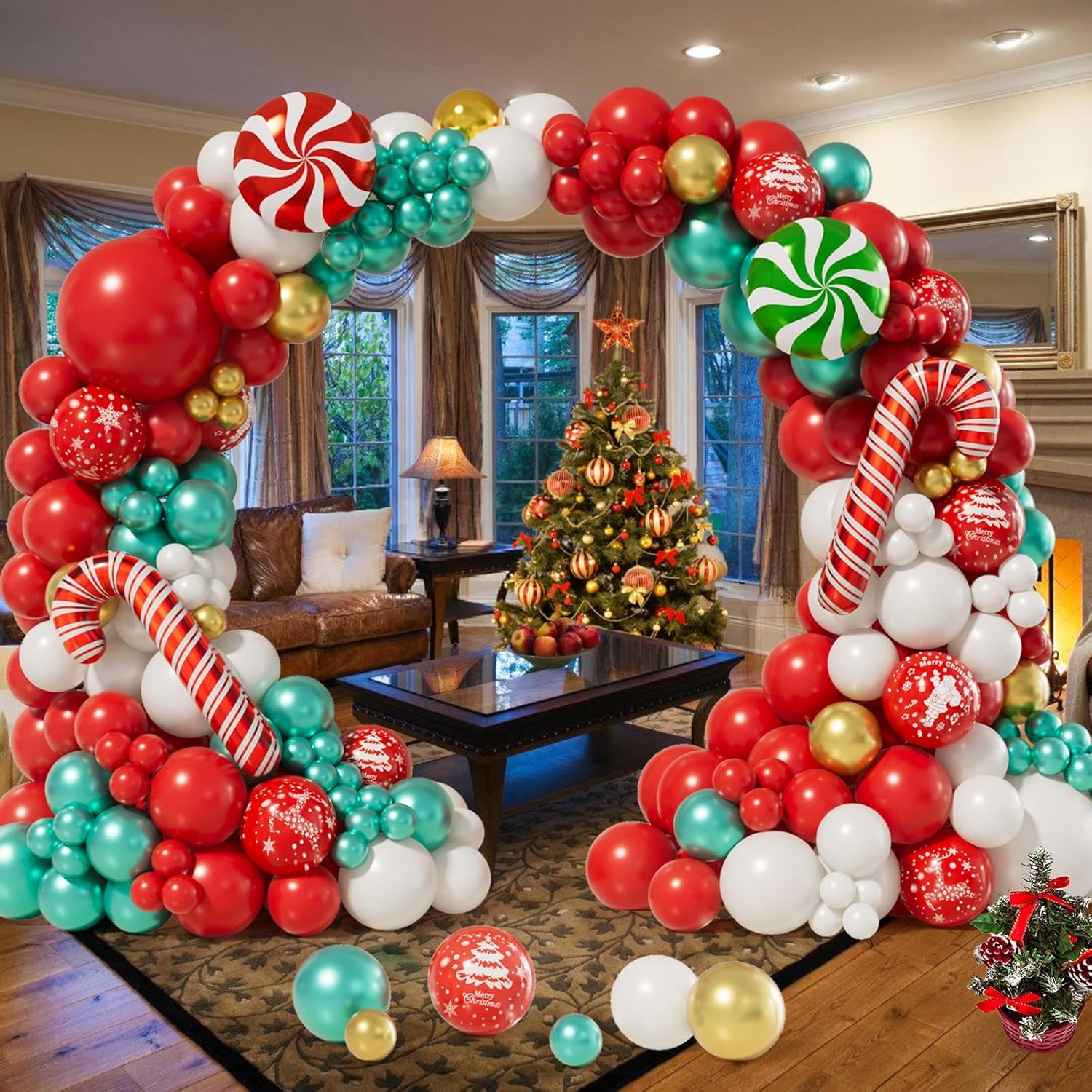 Christmas Balloons Arch Garland Kit Red White Gold balloons Candy Foil ...