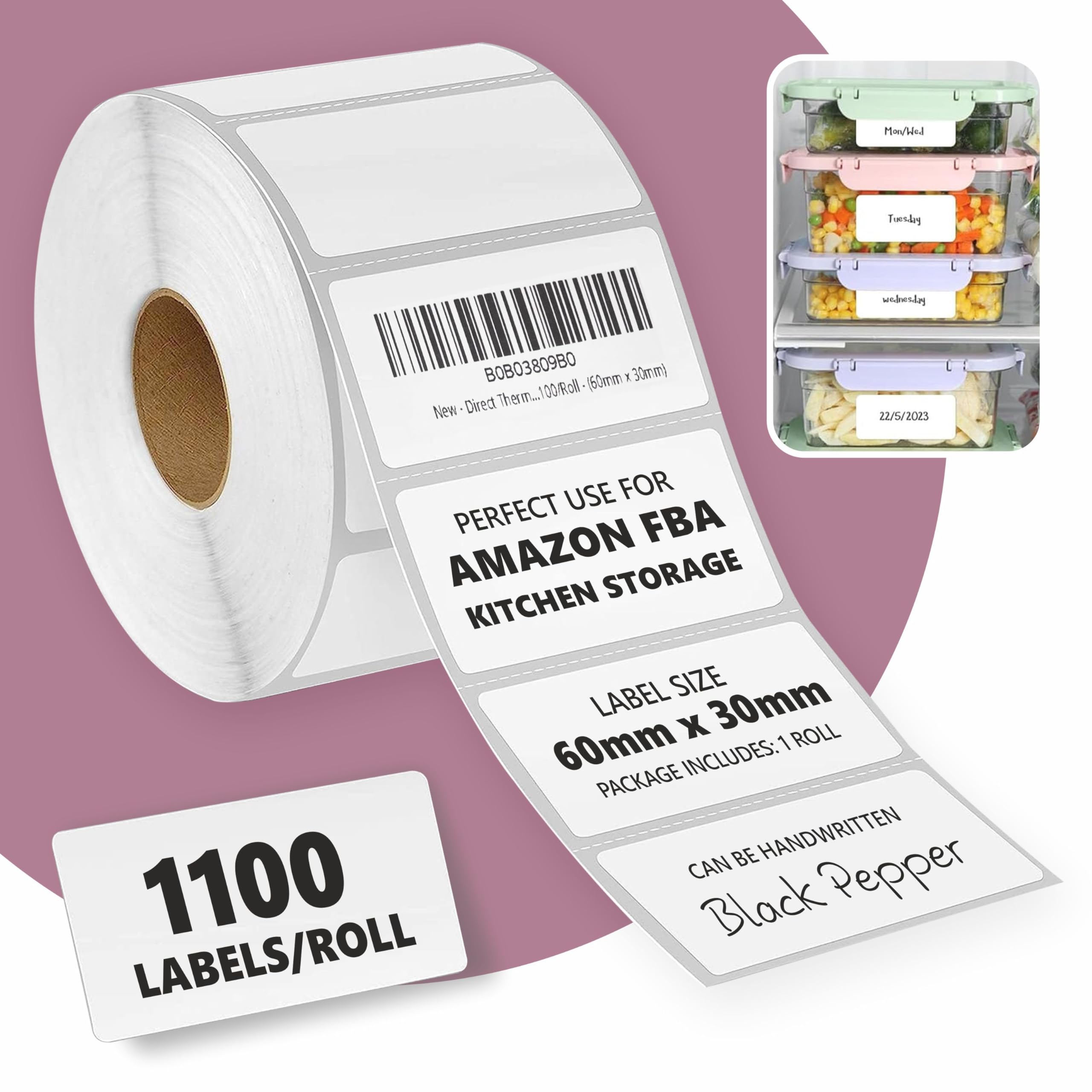 1000 Self Adhesive Labels 60mm x 30mm | Sticky Labels Roll White Sticky ...