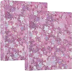 Amazon.com : JIPONI 3 Ring Binder Pink Glitter 1 Inch Round Binders for ...