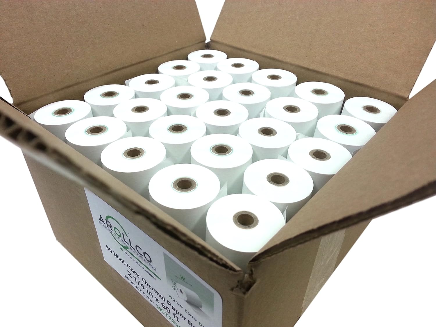 2 1/4" x 60' Mini-Core BPA Free Thermal Paper Rolls. Box of 50. 1.5 ...
