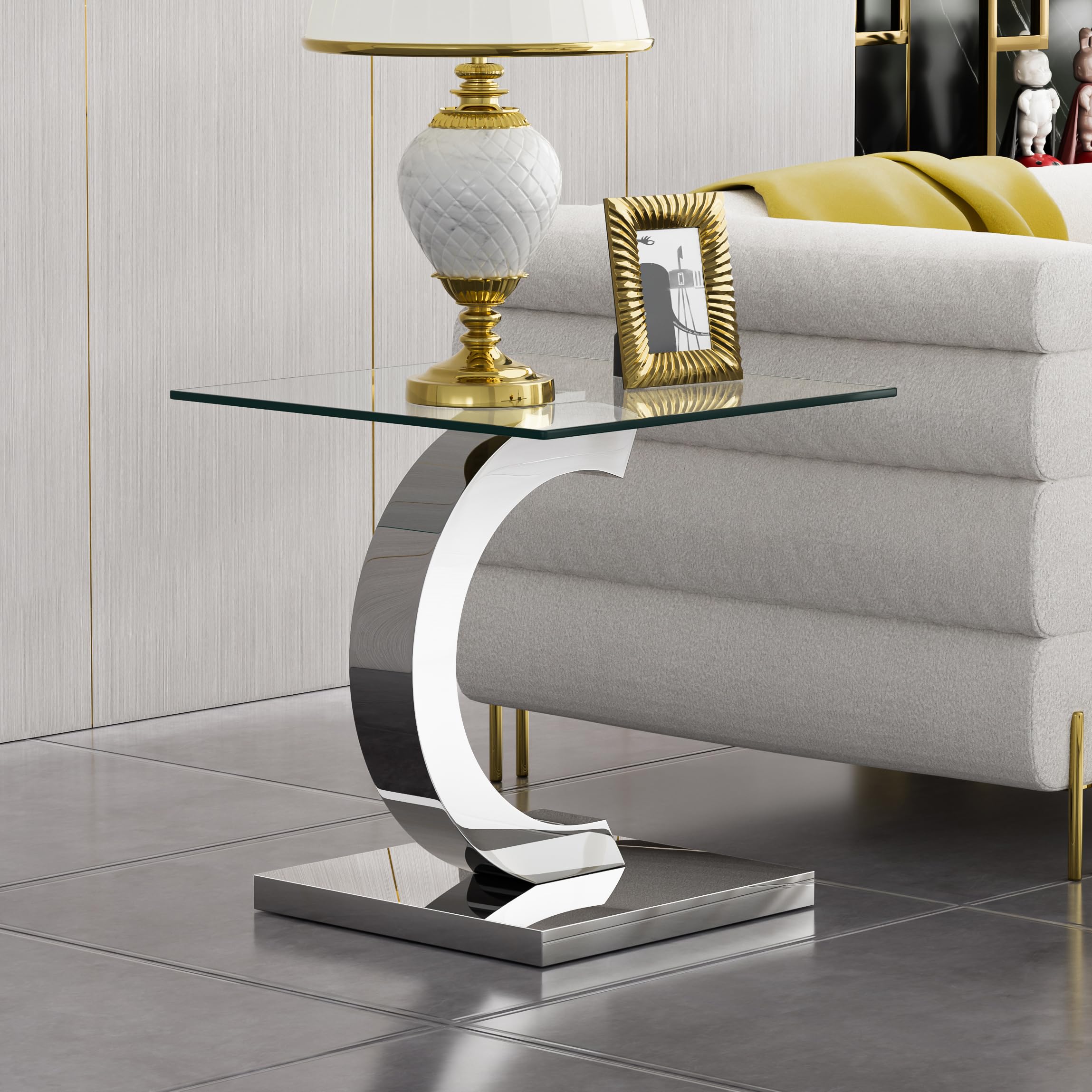 Amazon.com: Henf Square Glass End Table Luxury Accent Sofa Side Table ...