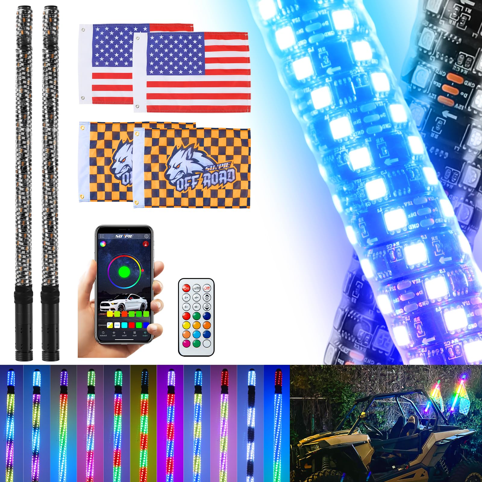 Snapklik.com : SUNPIE Whip Lights 4FT Fat RGB Universal Blare LED Whip ...