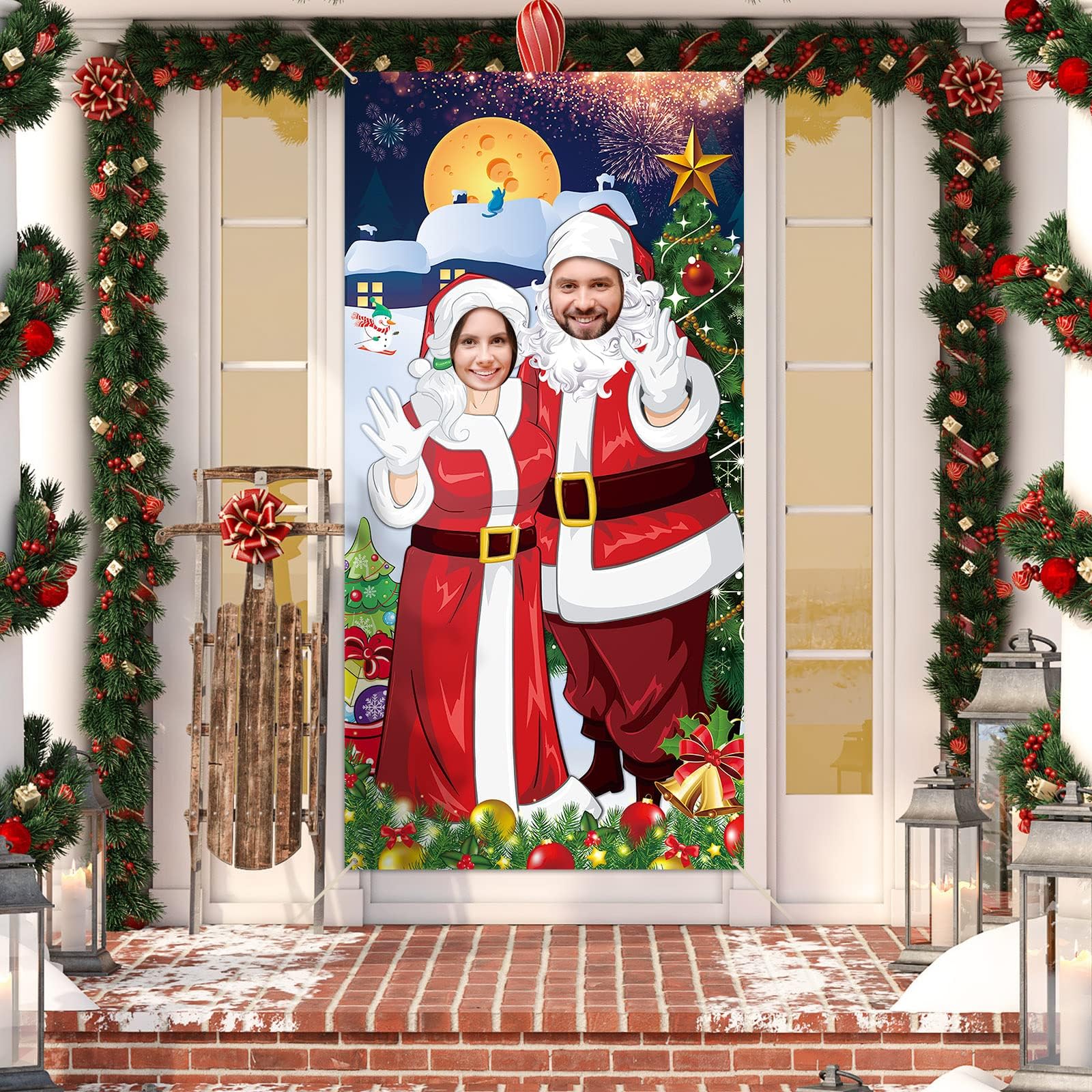 Amazon.com : Christmas Party Backdrop Decorations Christmas Face in ...