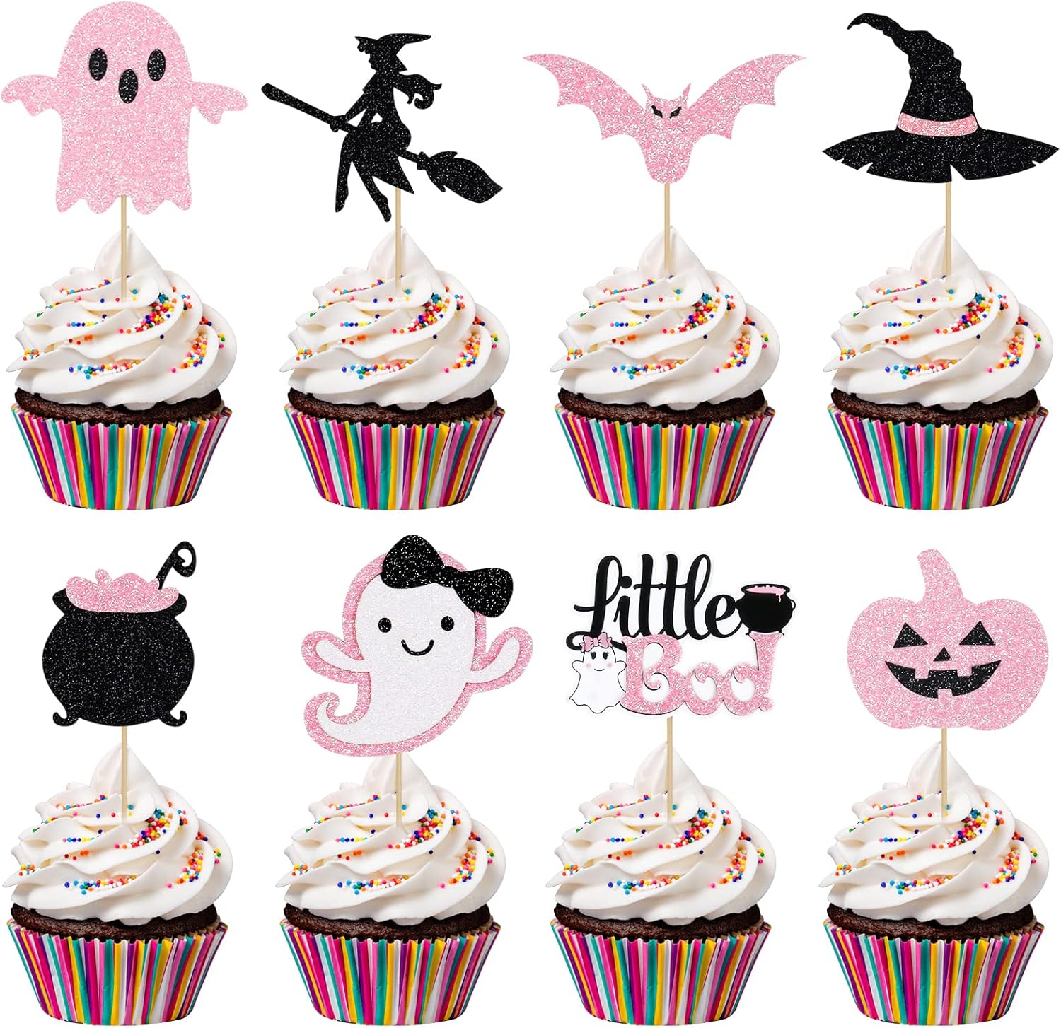 Amazon.com: 32Pcs Pink Halloween Ghost Little Boo Cupcake Toppers ...