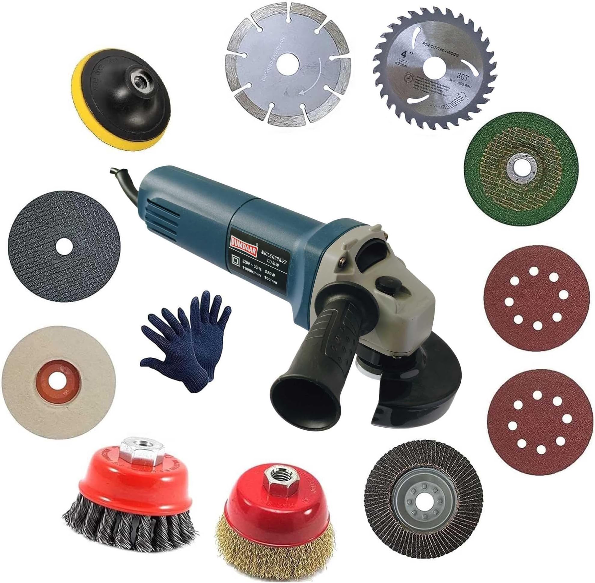 Inditrust Dumdaar 850W Sliding Angle grinder machine BLUE with GLOVES ...