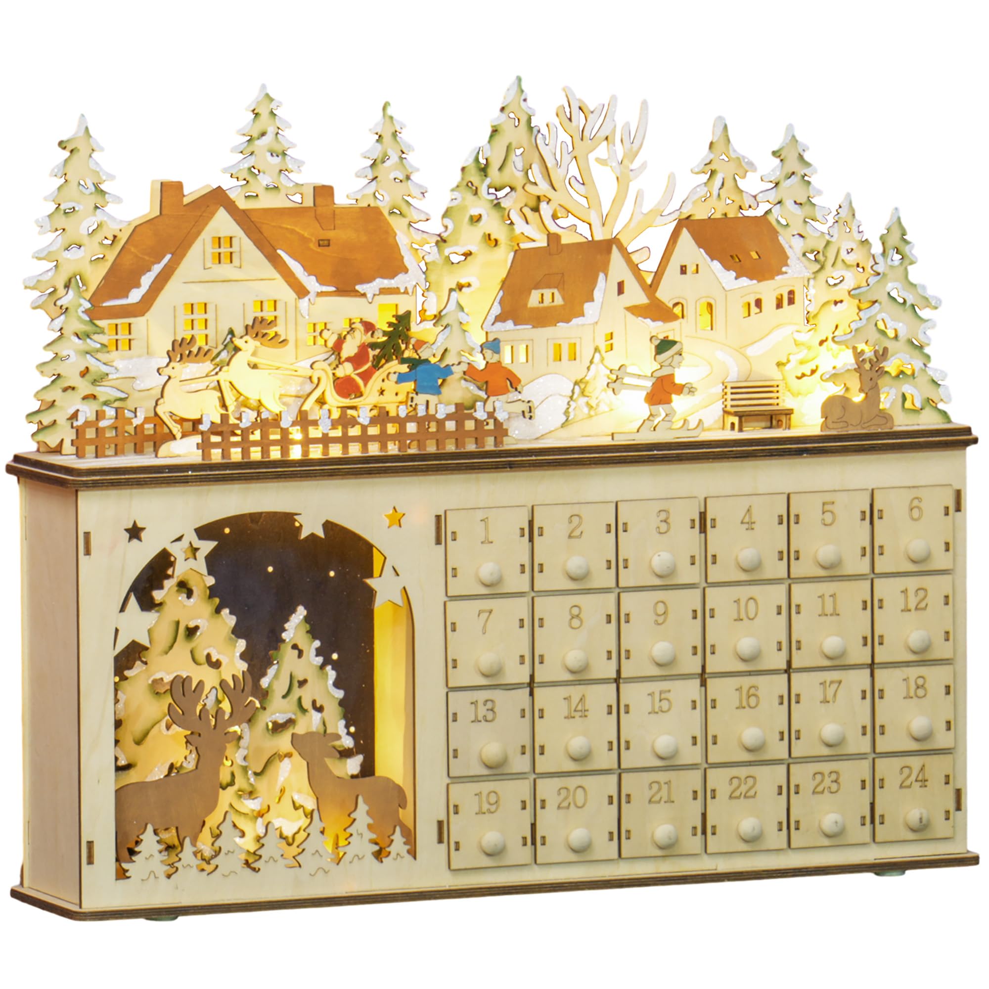 Amazon.com: HOMCOM Christmas Advent Calendar, Light Up Wooden Countdown ...