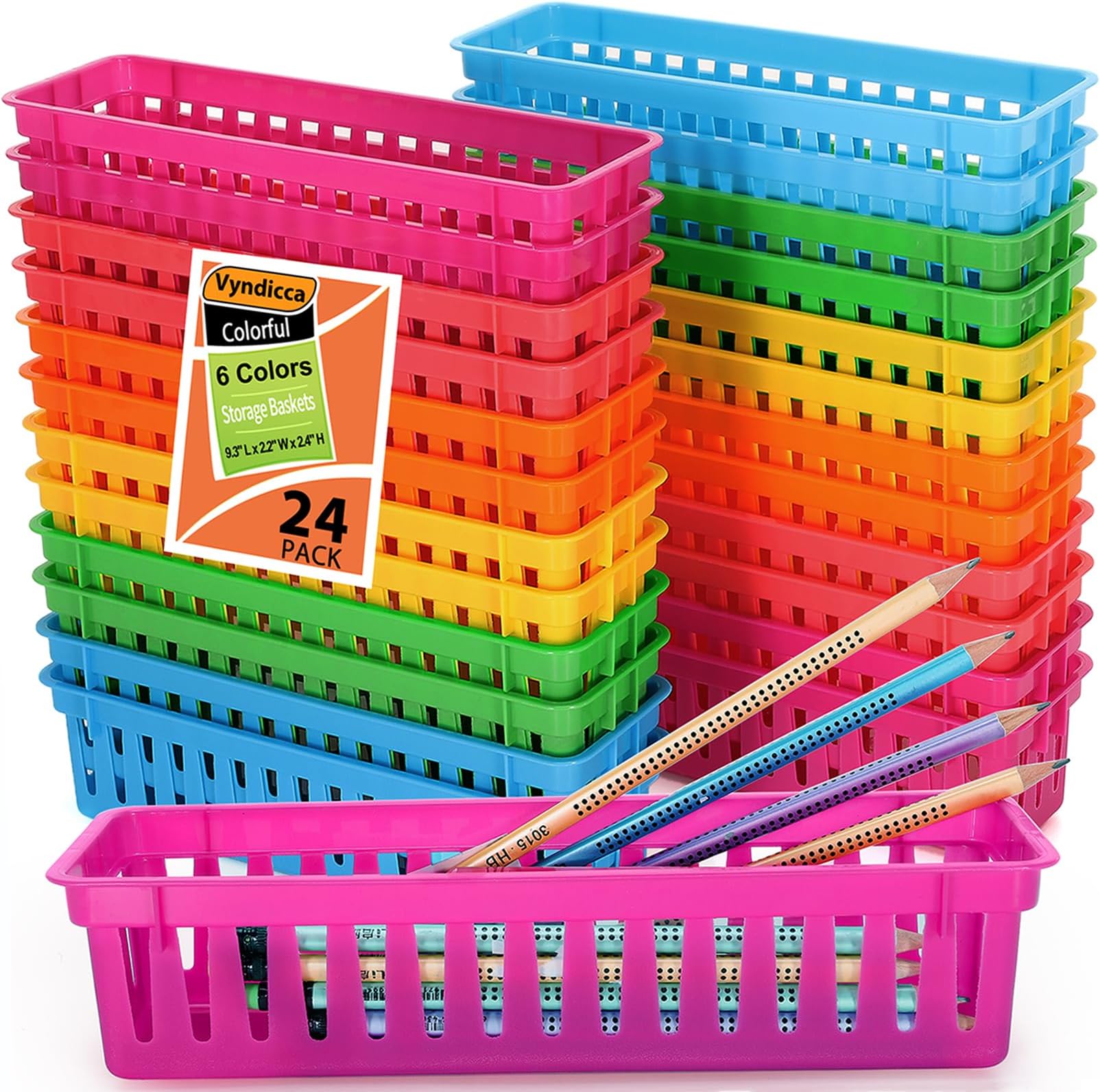 Amazon.com: Newthinking 24 Pack Classroom Pencil Basket Trays, Colorful ...