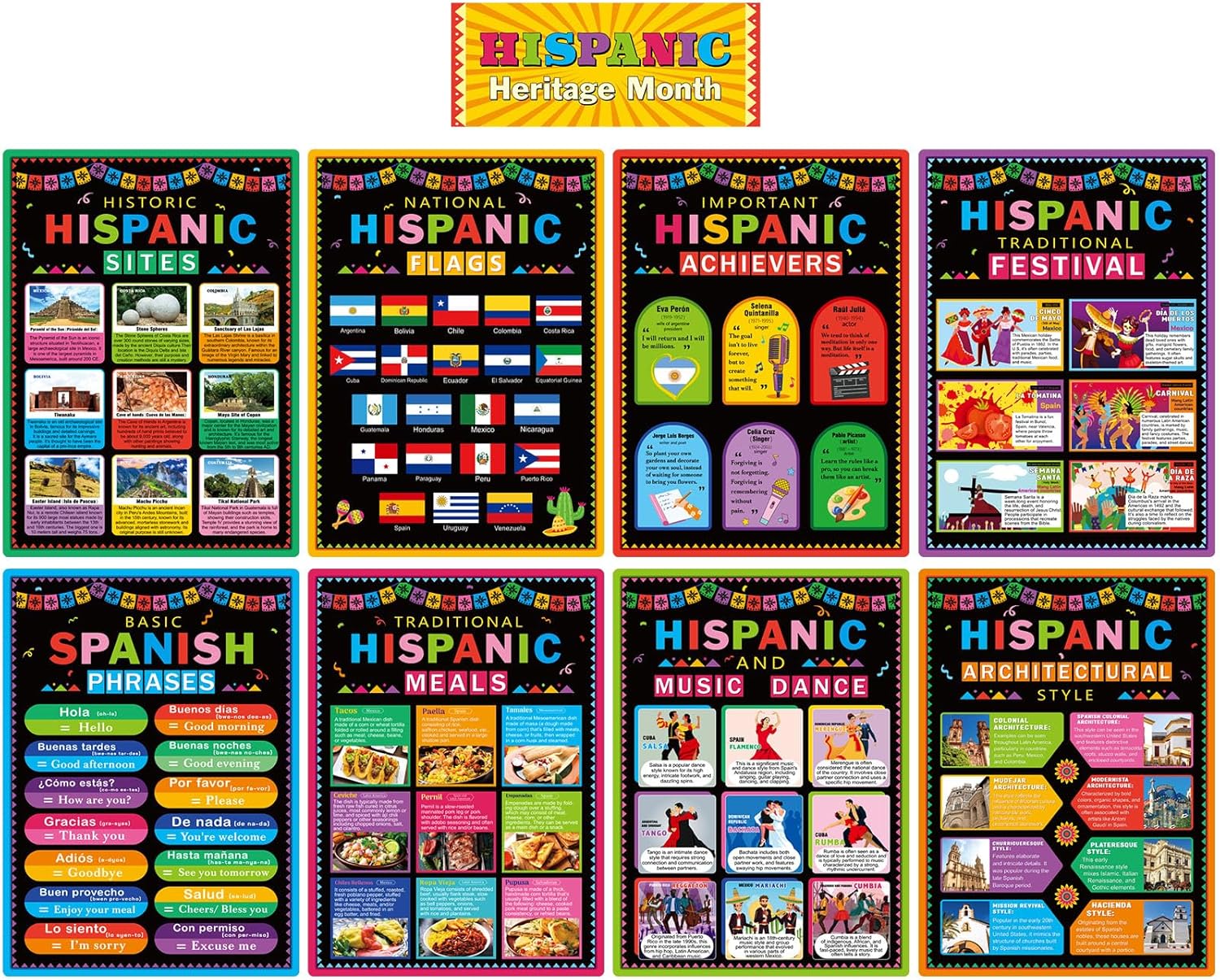Amazon.com: Outus 9 Pcs Hispanic Heritage Month Posters Hispanic ...