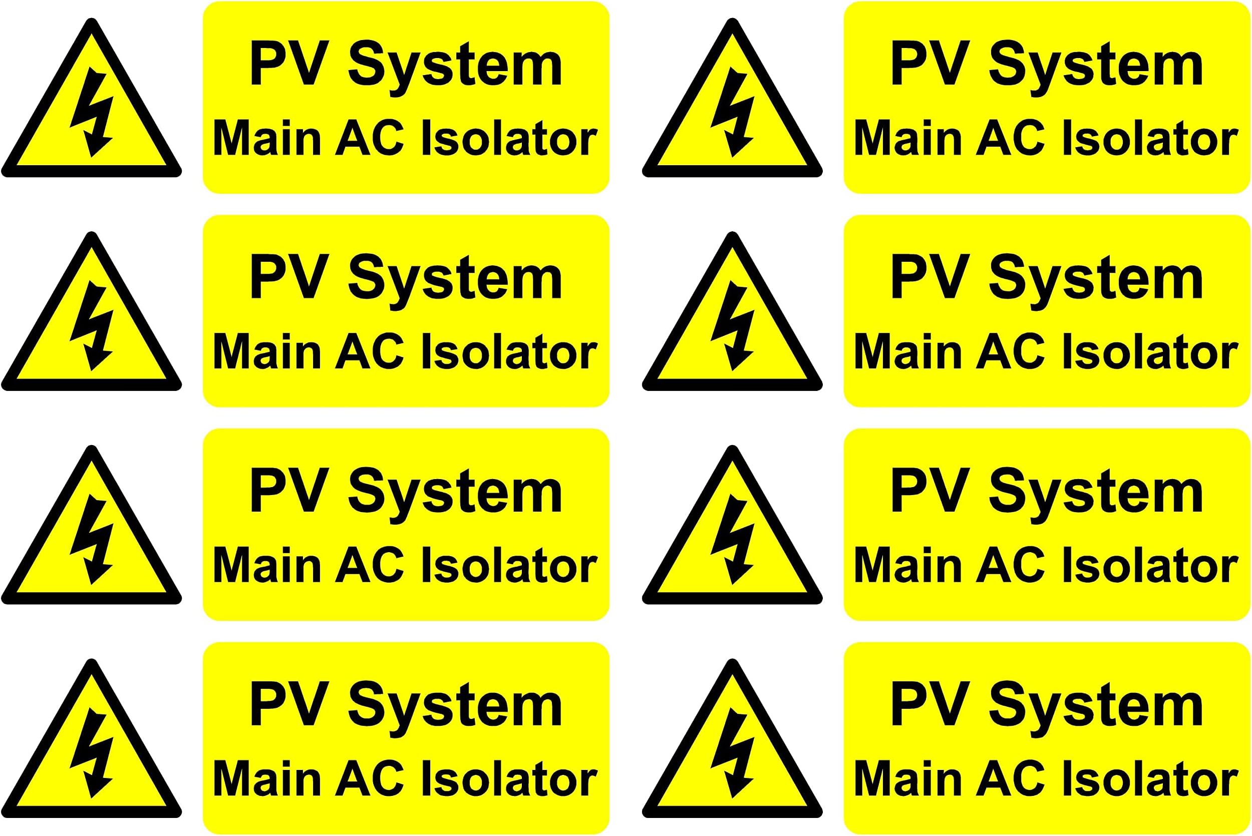 PV System Main AC Isolator Safety sign - Self adhesive sticker 150mm x ...