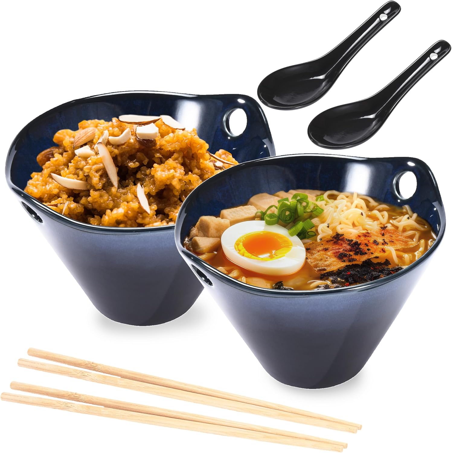 Amazon.com: KITCHTIC Japanese Ramen Udon, Soup Bowl Set - Ceramic Ramen ...