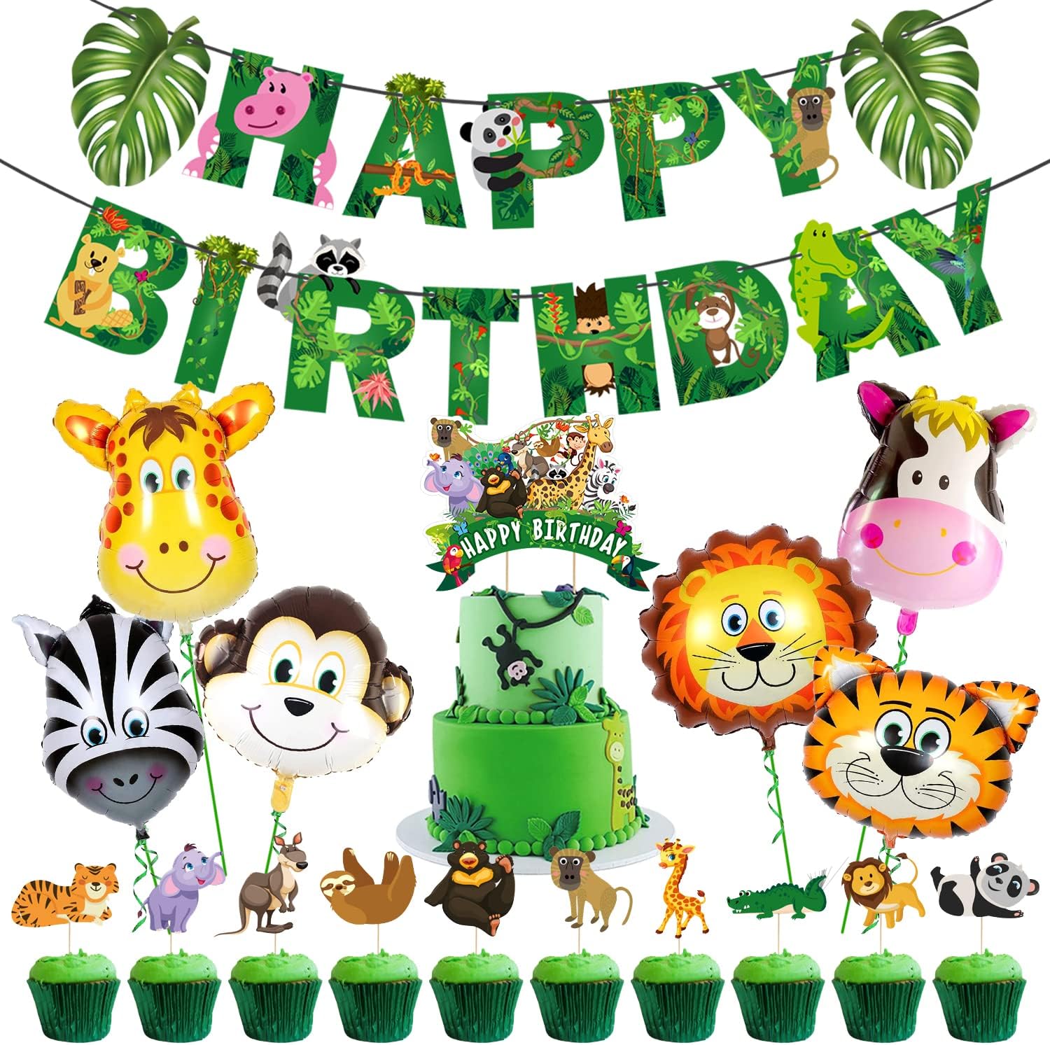 Zyozique Jungle Safari Happy Birthday Decoration Kids,Animal Birthday ...
