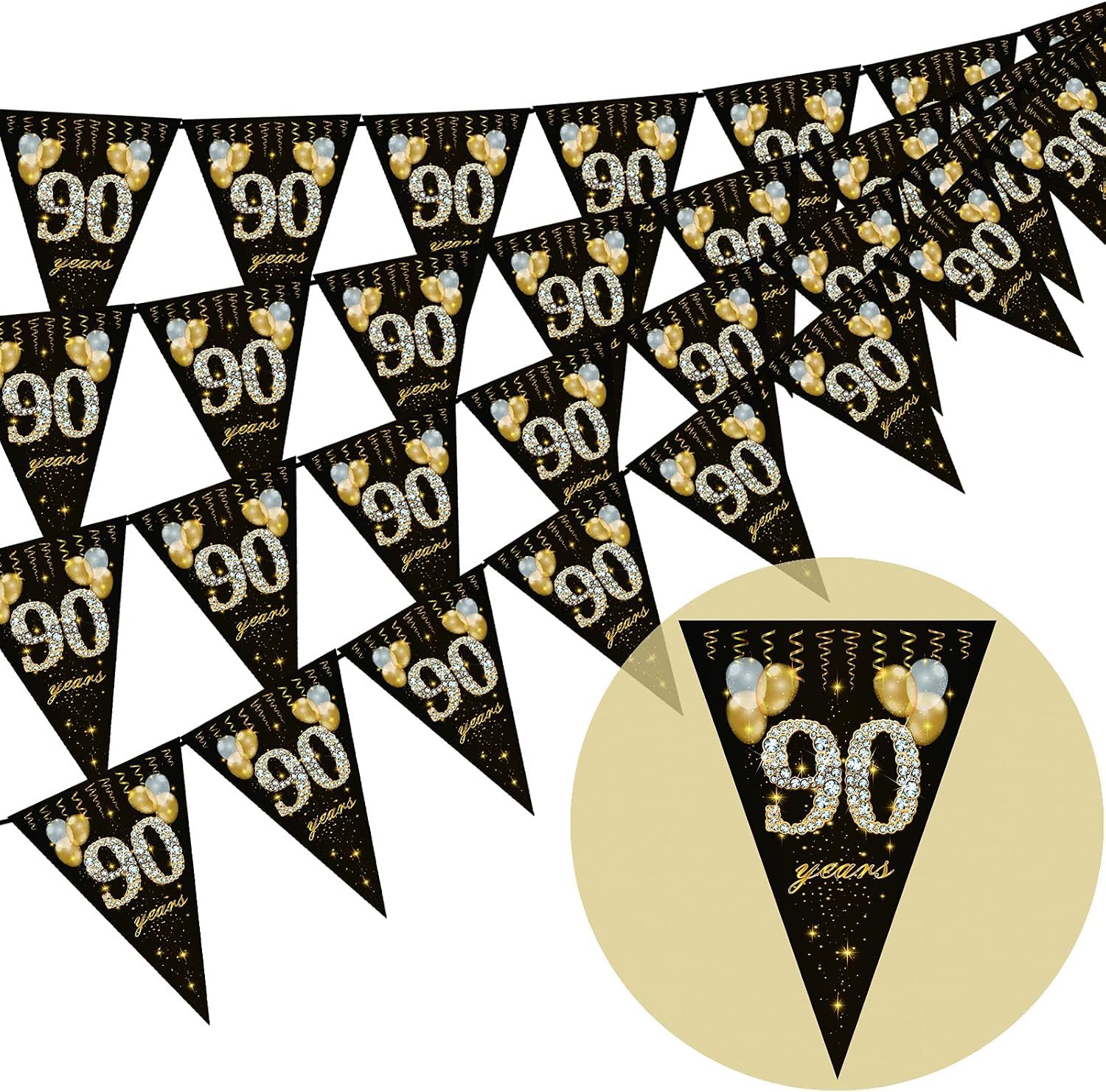 Amazon.com: 90th Birthday Bunting, Happy Bunting Flags, 40 Pieces ...